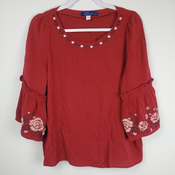 Blue Rain | Tops | Nwot Blue Rain Floral Embroidery Bell Sleeve Top ...
